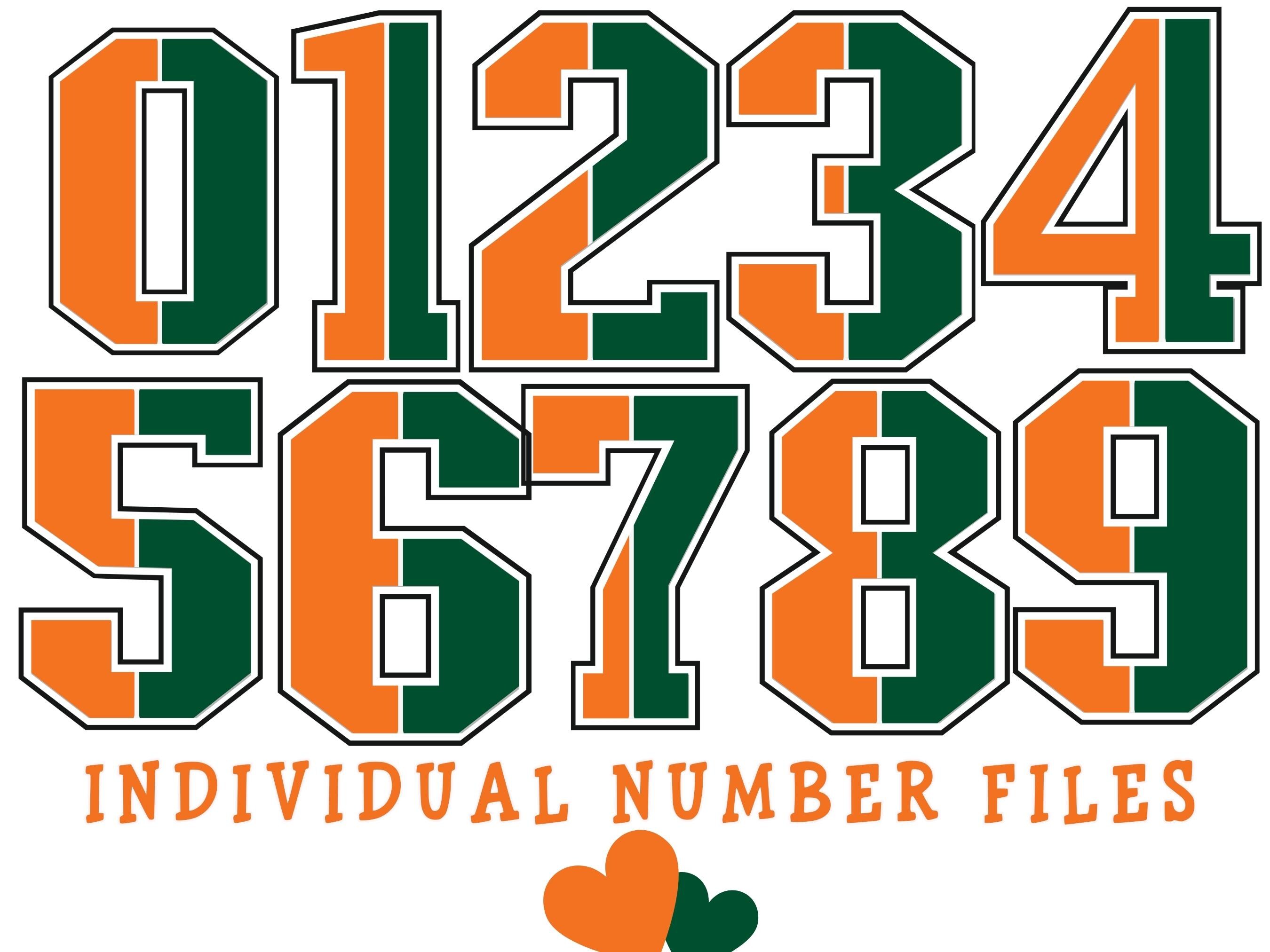 Miami Football Alphabet and Numbers PNG, Green & Orange Letters ...