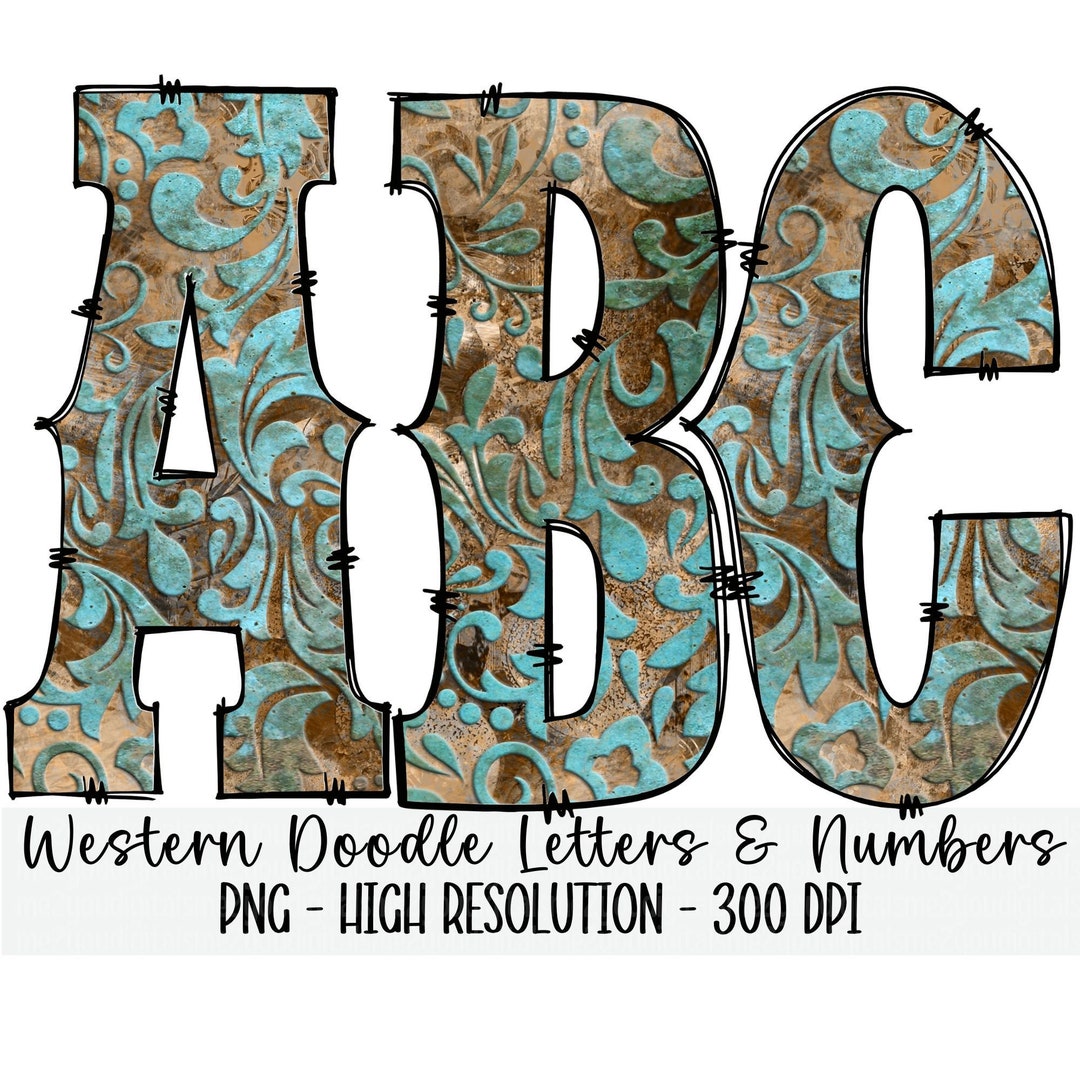 Western Turquoise Tooled Leather Alphabet & Numbers PNG (digital ...