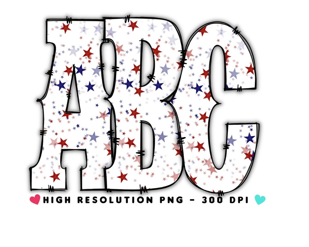 Western Doodle Alphabet PNG: Red White Blue Stars (digital Download) - Etsy