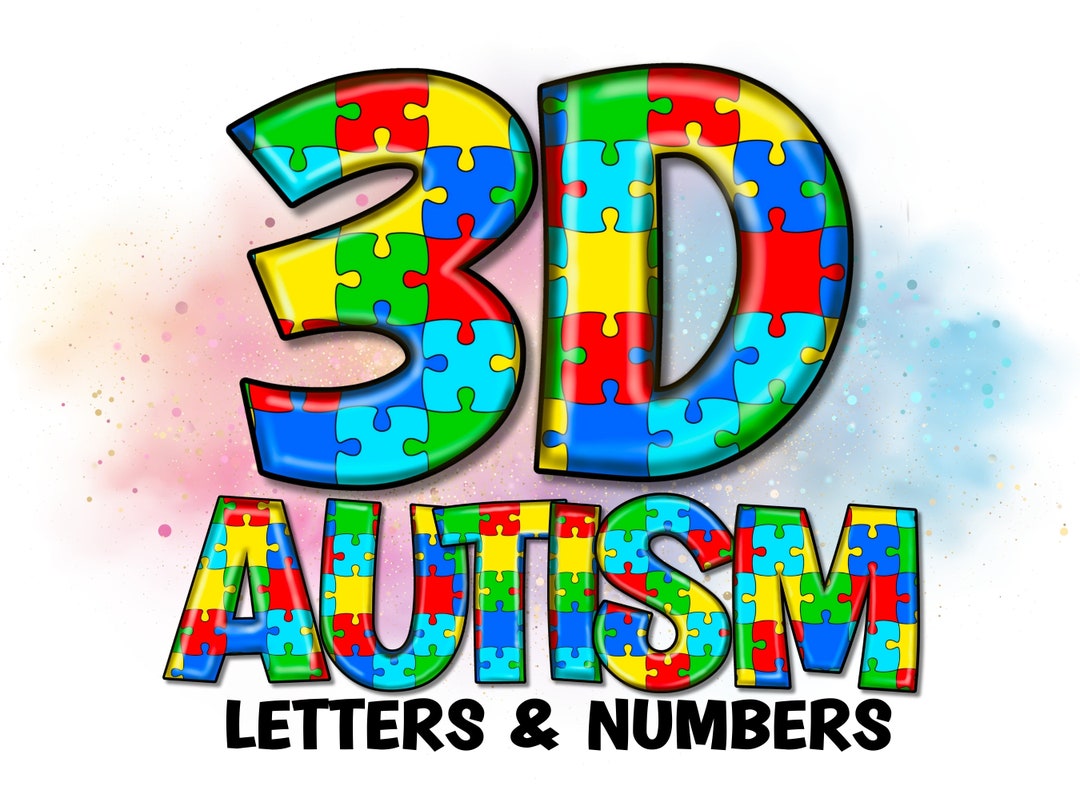 3D Autism Awareness Alphabet & Numbers Set PNG, Scrapbooking, Crafting ...