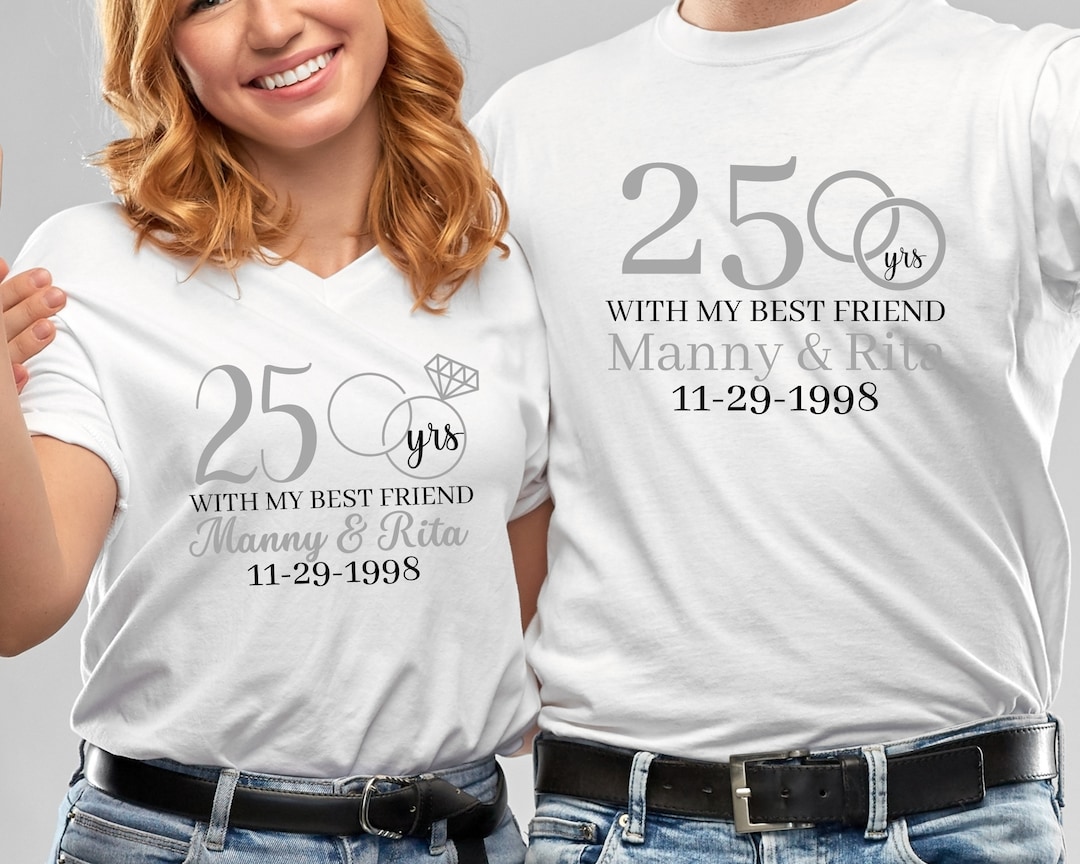 Custom 25th Anniversary T-shirt Vneck Crewneck Wedding Anniversary Personalized DTG Printing ...