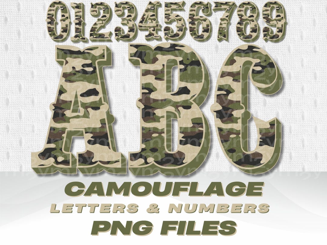 Camouflage Jersey Font: Letters & Numbers PNG (digital Download) - Etsy