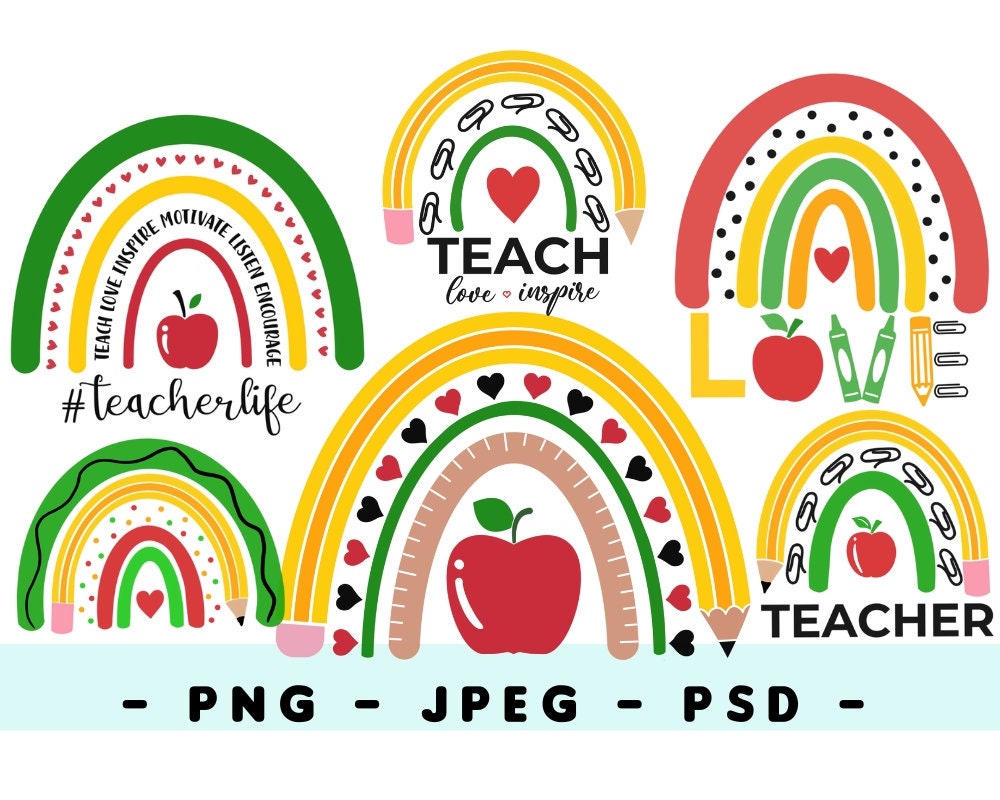 School Supplies Rainbow Clipart Set High Resolution 300dpi - Etsy