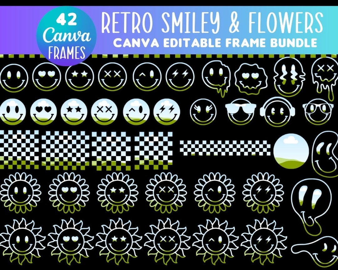 Retro Smiley Flower Canva Frames: Editable Template (digital Download ...