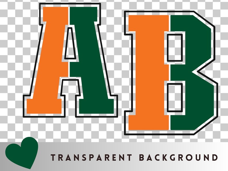 Miami Football Alphabet and Numbers PNG, Green & Orange Letters ...