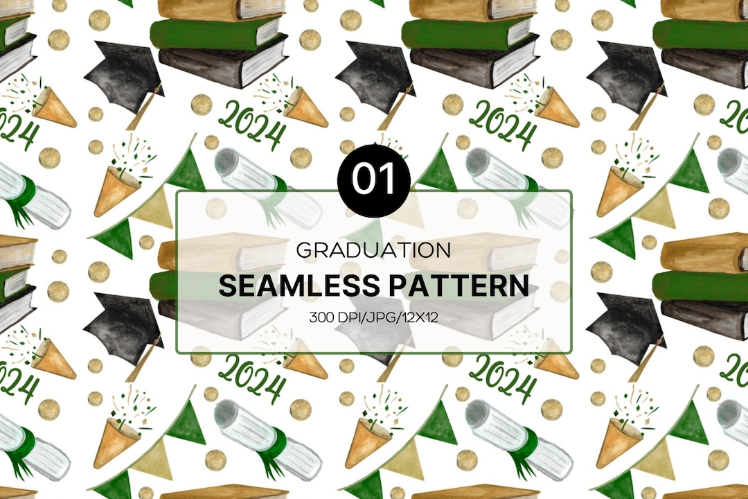 Green & Gold Graduation Seamless Pattern: Digital Paper (digital ...