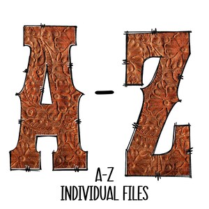 Tooled Leather Western Alphabet & Numbers PNG: Doodle Font (digital ...