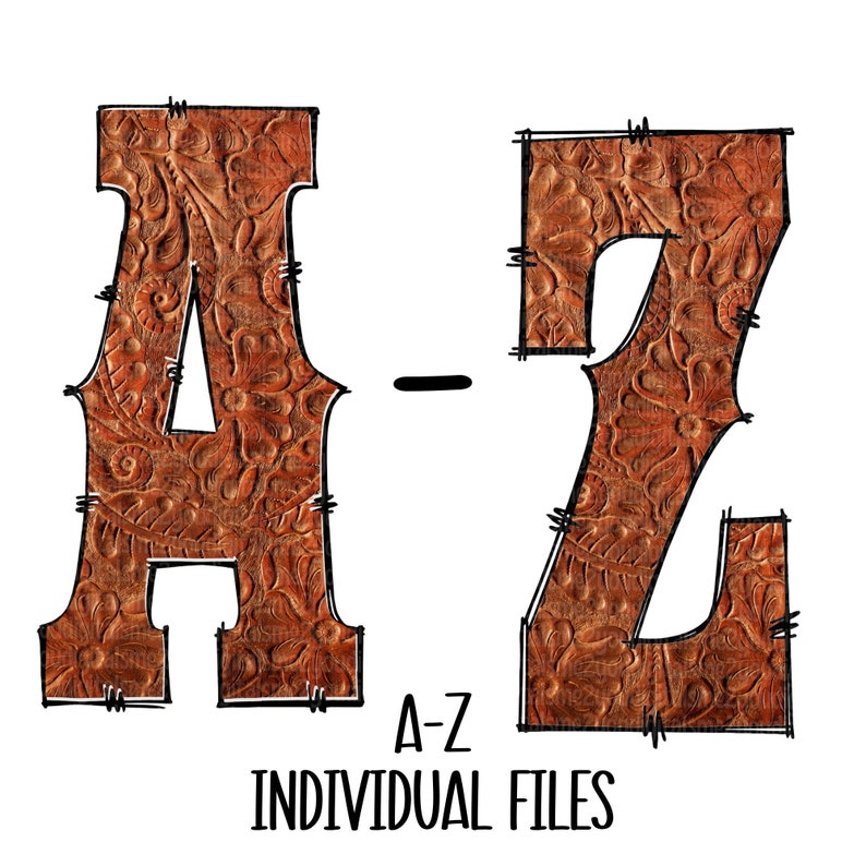 Tooled Leather Western Alphabet & Numbers PNG: Doodle Font (digital ...