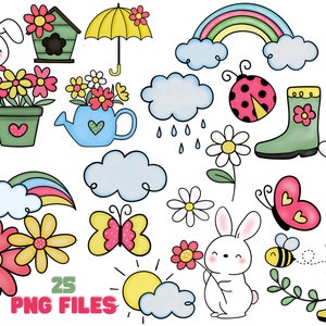 Cute Spring Bunnies & Florals Clipart Set, PNG Format, High Resolution ...