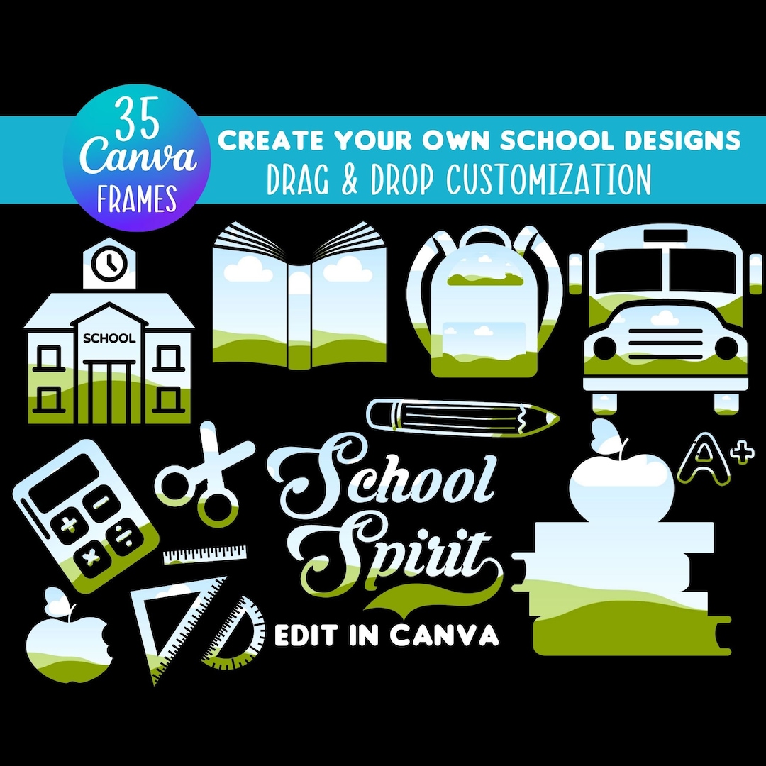 Customizable School Canva Frame Bundle, Template Design, Drag and Drop ...