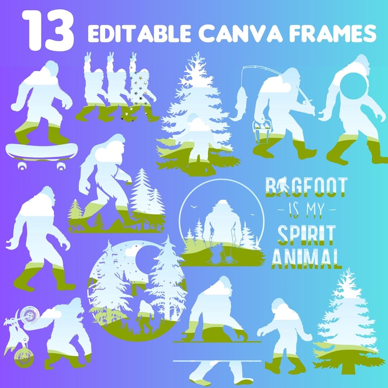 Sasquatch Bigfoot Canva Frame Bundle Template Design Bundle - Etsy
