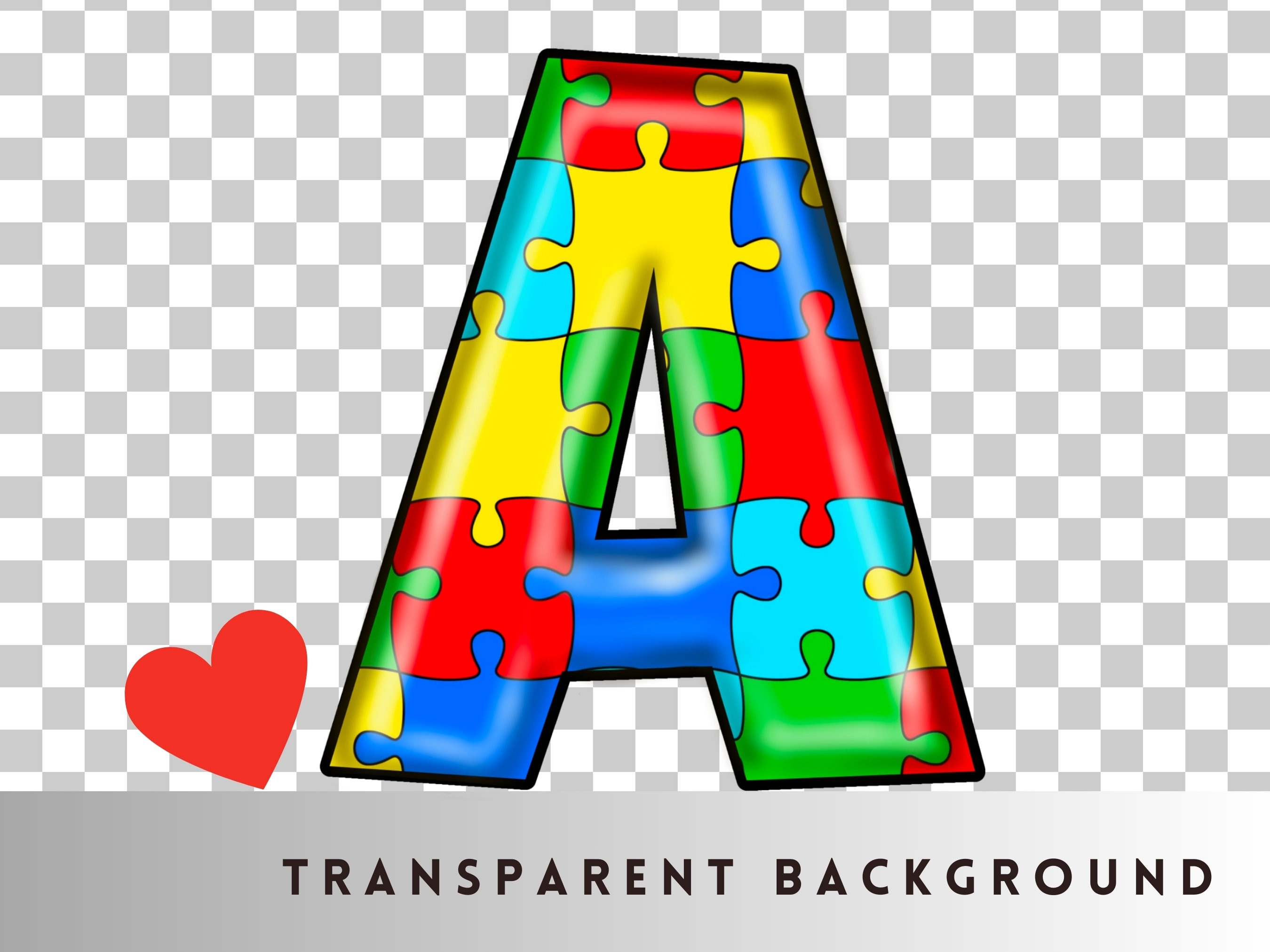 3D Autism Awareness Puzzle Letters & Numbers: Primary Colors PNG ...