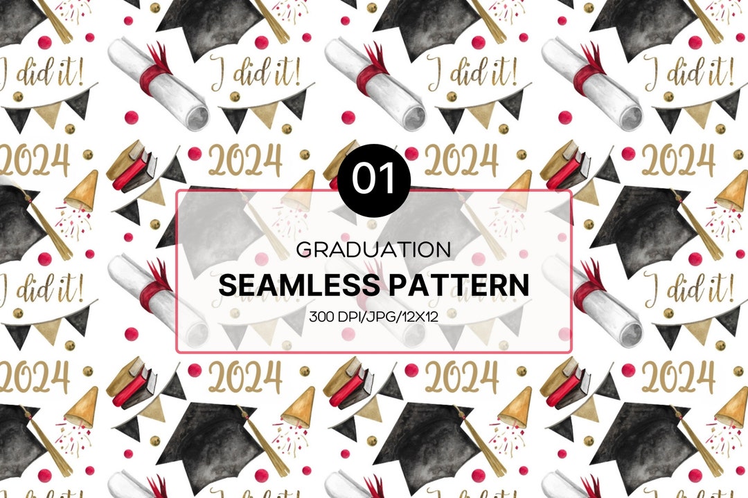 Red, Black & Gold Graduation Seamless Pattern Digital Paper-graduation ...