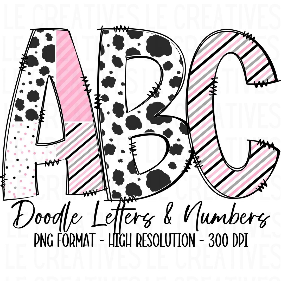 Pink Cow Doodle Alphabet & Numbers PNG Set (digital Download) - Etsy