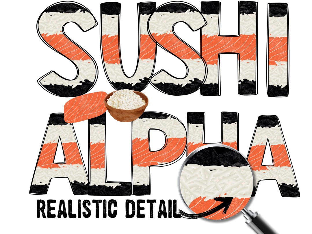Sushi Sketch Doodle Letters PNG, Food Texture Alphabet, Sublimation ...