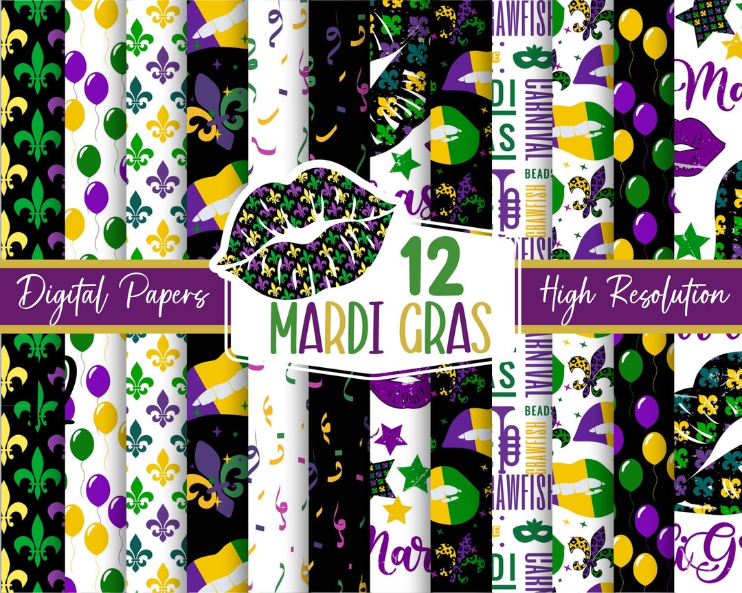 Mardi Gras Digital Paper - High Resolution - 12x12 - Scrapbooking ...