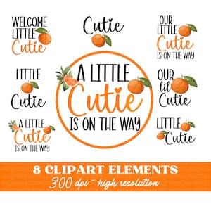 Little Cutie Clipart Set: Tangerine Baby Shower PNG (digital Download ...