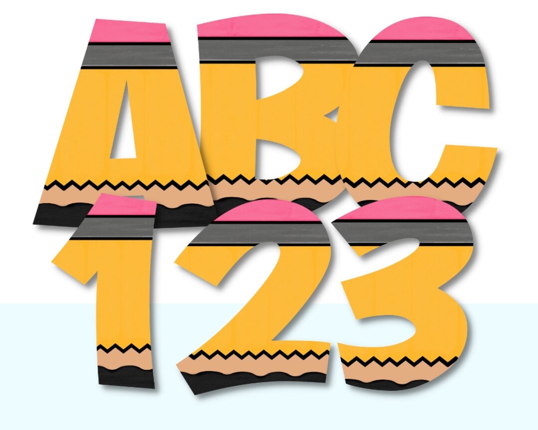School Pencil Alphabet & Numbers Set PNG, Scrapbooking, Crafting, Iron ...