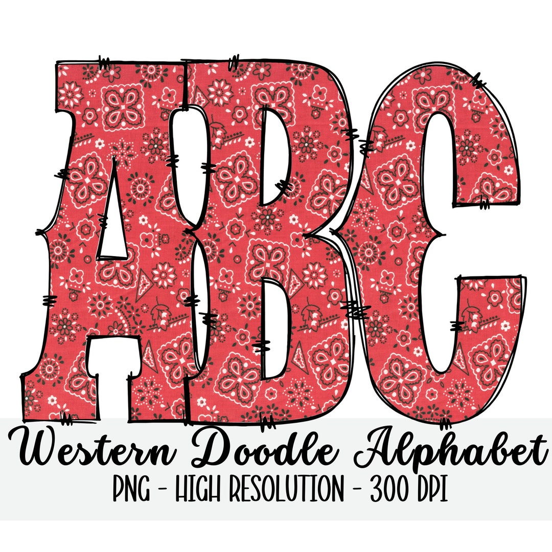 Red Bandana WESTERN DOODLE Alphabet & Numbers Set PNG - Scrapbooking ...