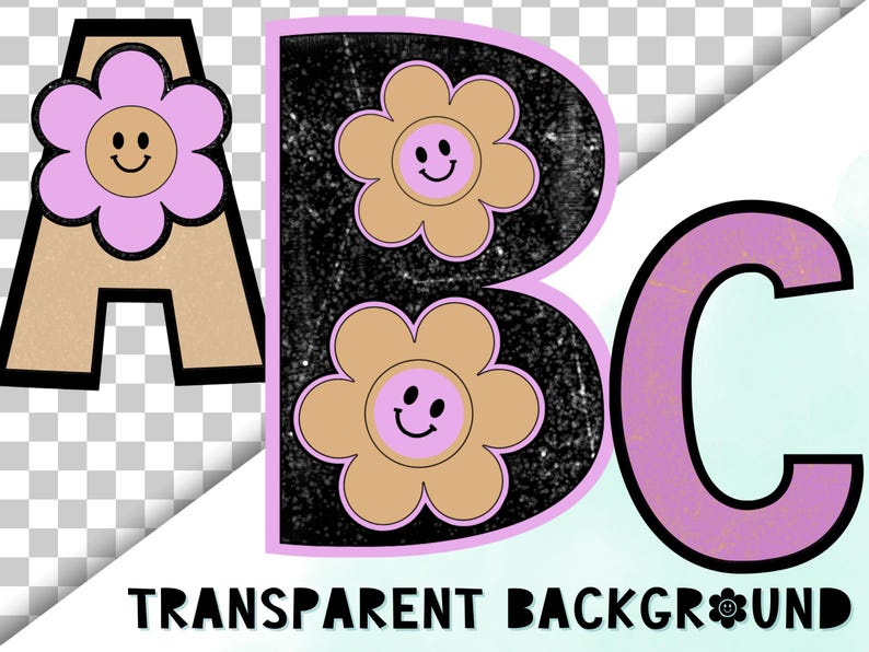Retro Flower Power Alphabet PNG: Floral Doodle Letters & Numbers ...