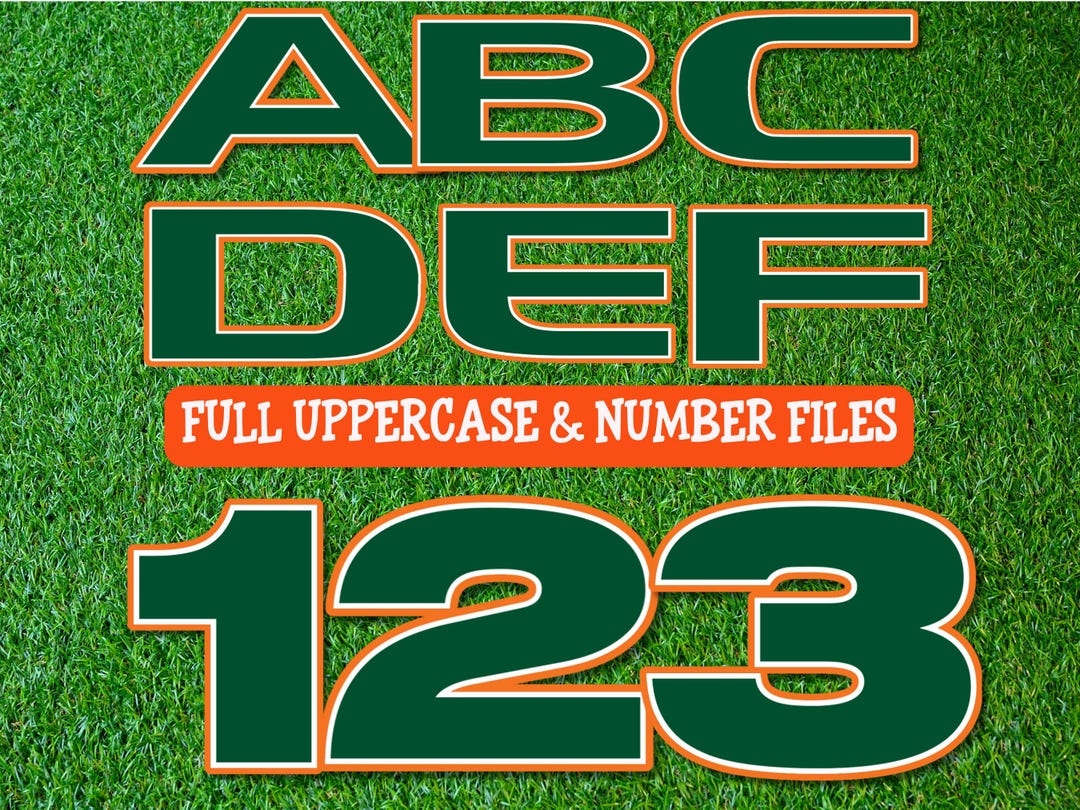 Miami Football Letters and Numbers PNG, Green & Orange Font (digital ...