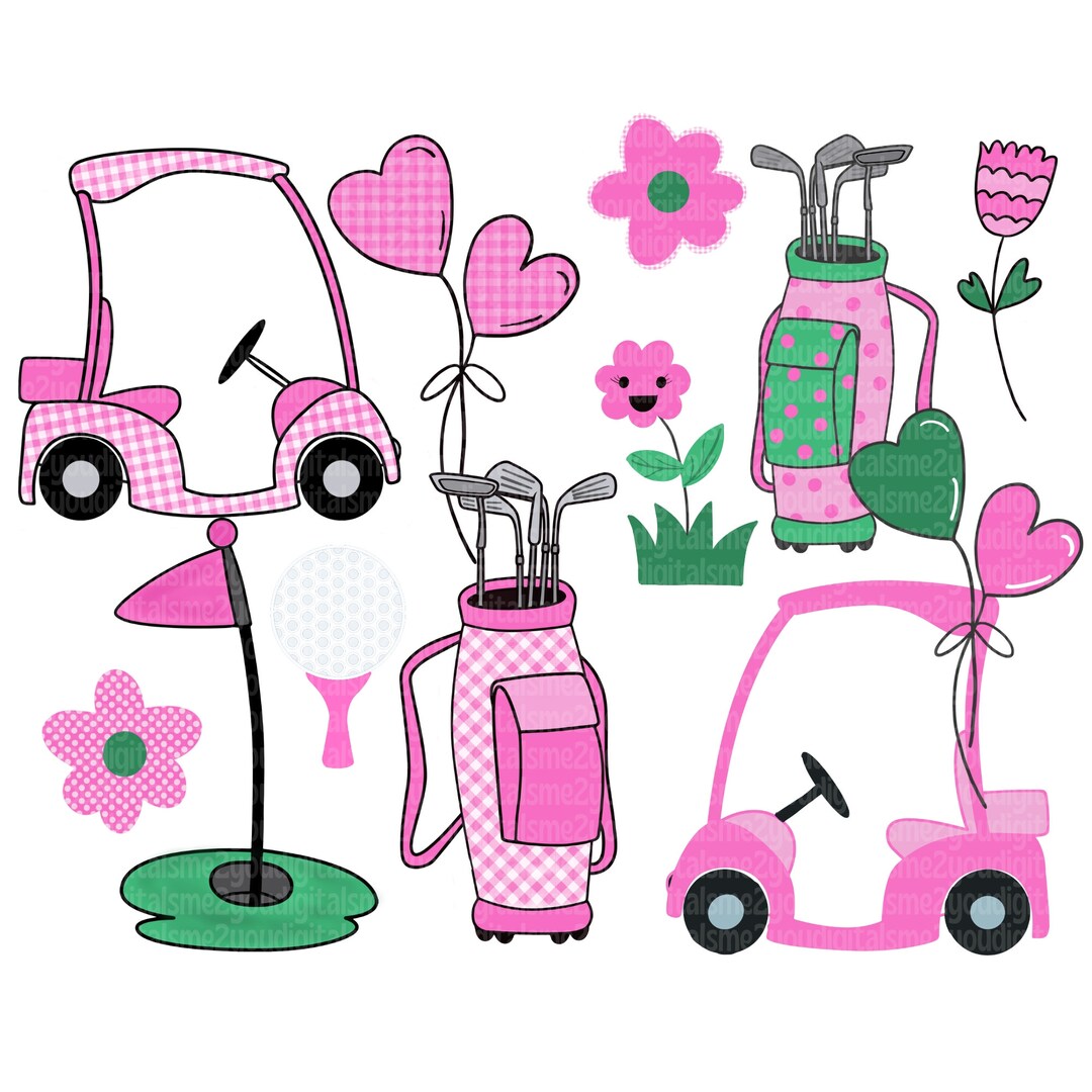 Pink Gingham Golfing Clipart Set - High Resolution - 300dpi - PNG - Digital Download - Pink ...