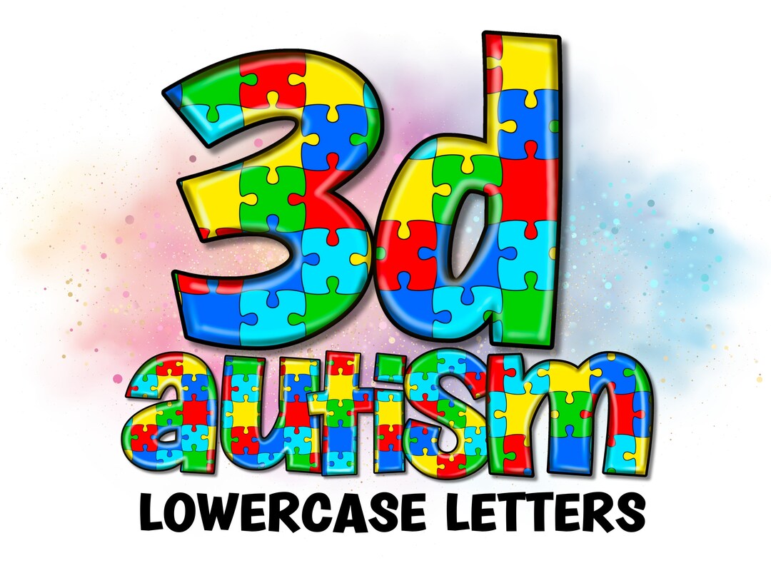 3D Autism Awareness Lowercase Alphabet & Numbers Set PNG, Scrapbooking ...