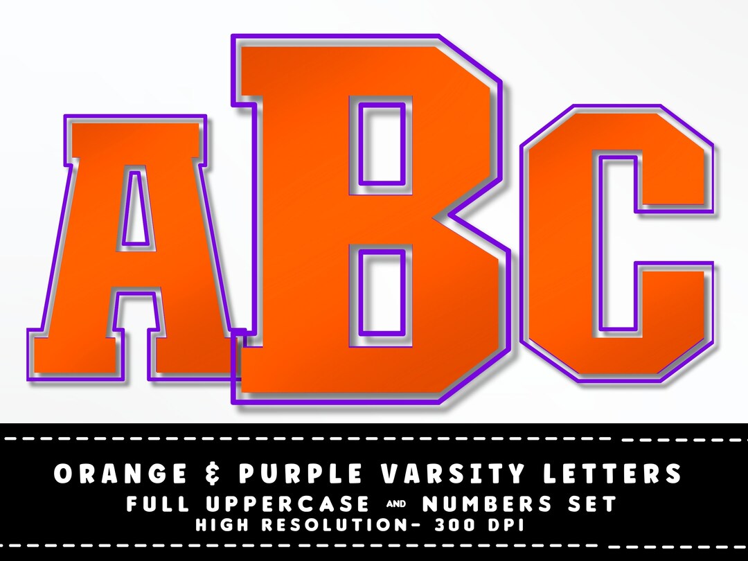 ORANGE and PURPLE Sports Alphabet & Numbers Set PNG - Scrapbooking ...