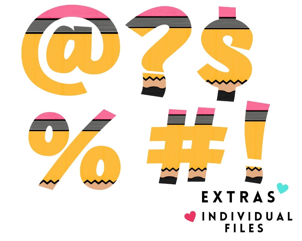 School Pencil Alphabet & Numbers Set PNG Scrapbooking - Etsy