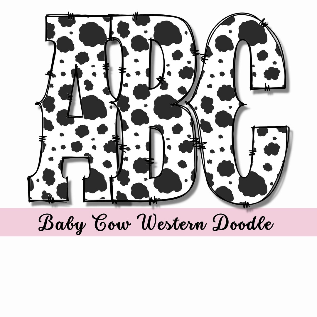 Cow Print Western Doodle Alphabet & Numbers Set (PNG Digital Download ...