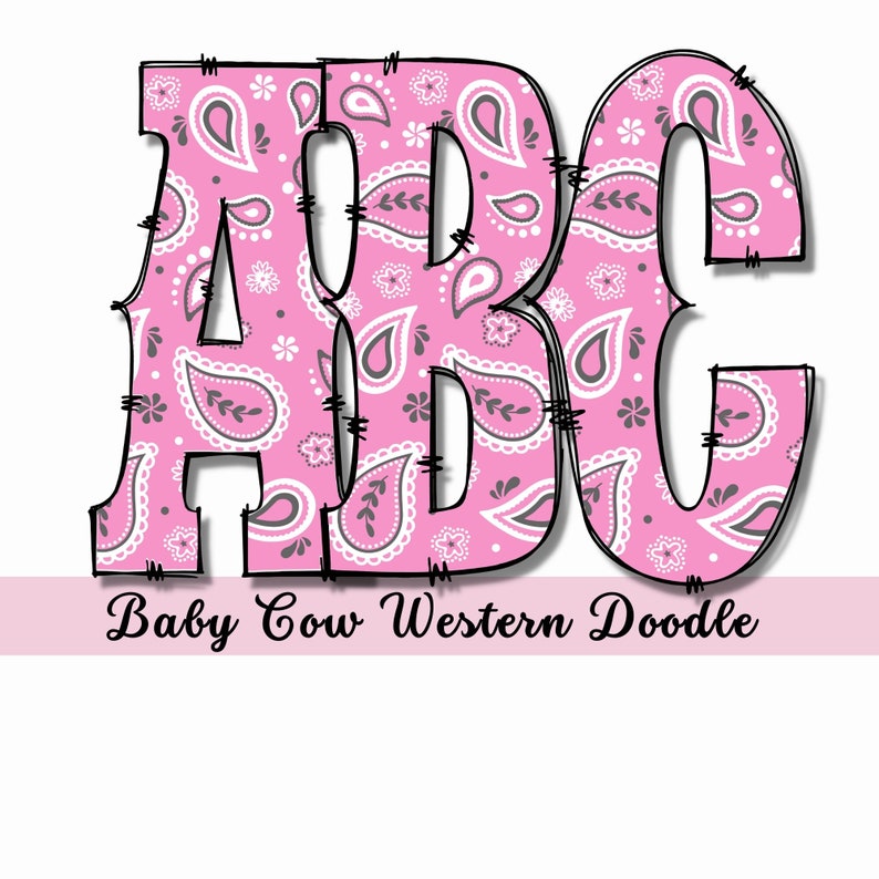 Pink Bandana Western Doodle Alphabet & Numbers PNG Set (digital ...
