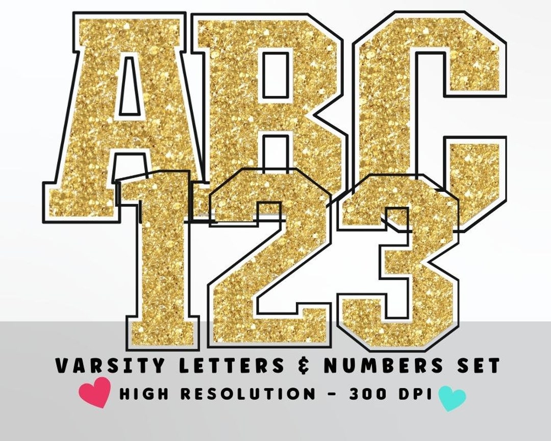 Gold Glitter Varsity Font: Alphabet & Numbers PNG Set (digital Download ...