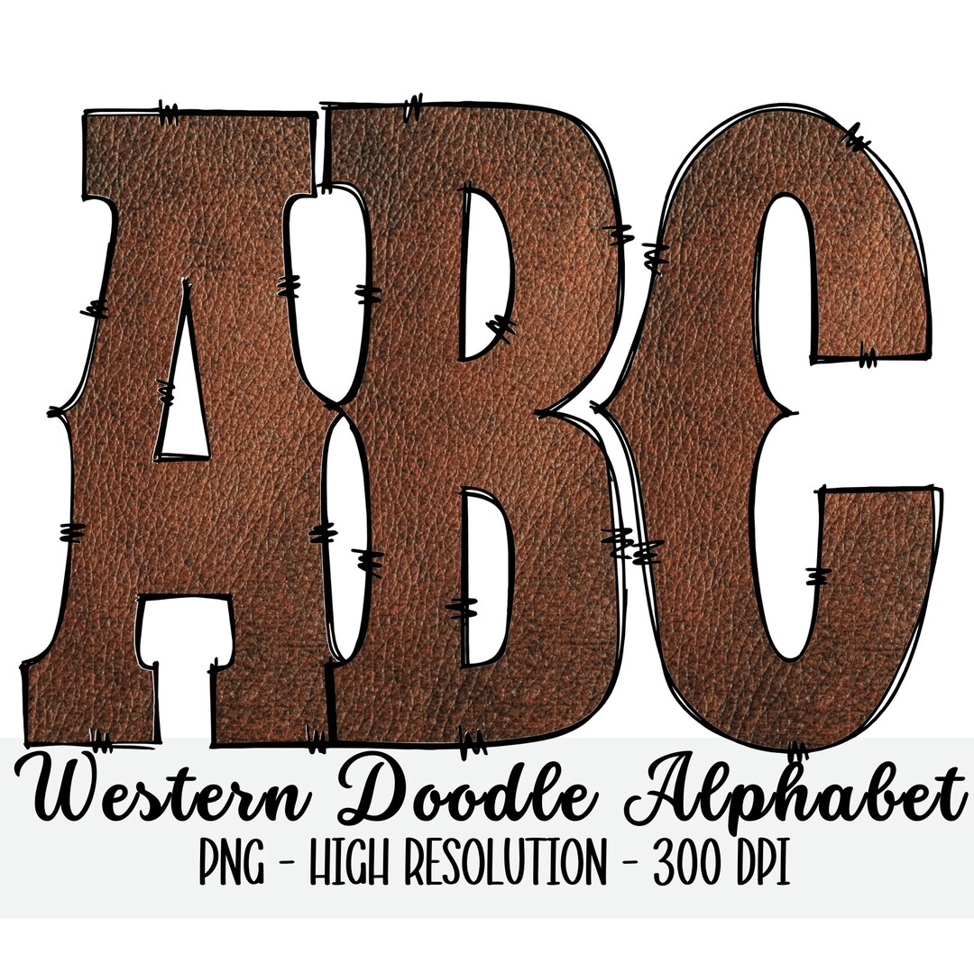 Leather WESTERN DOODLE Alphabet & Numbers Set PNG - Scrapbooking ...
