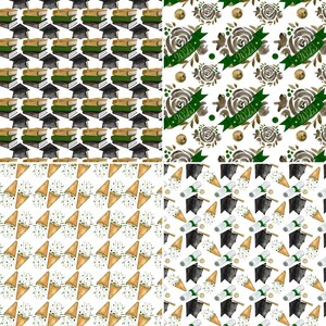 Green, Black & Gold Graduation Seamless Patterns Digital Paper ...