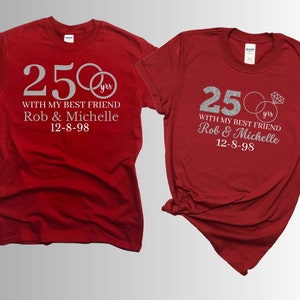 Custom 25th Anniversary T-shirt Vneck Crewneck Wedding Anniversary Personalized DTG Printing ...