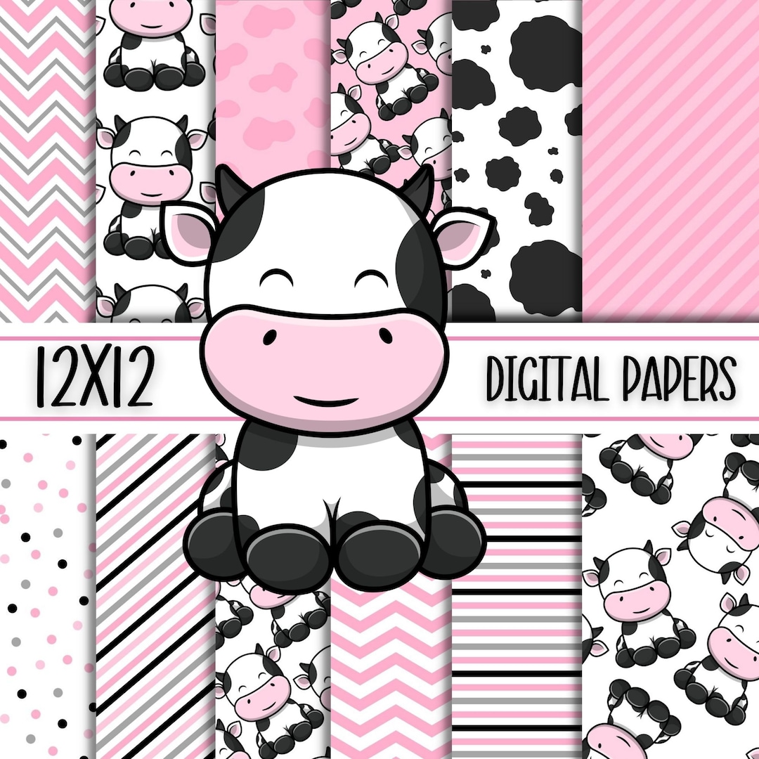 Cute Baby Cow Digital Paper - High Resolution - 12x12 - Scrapbooking ...