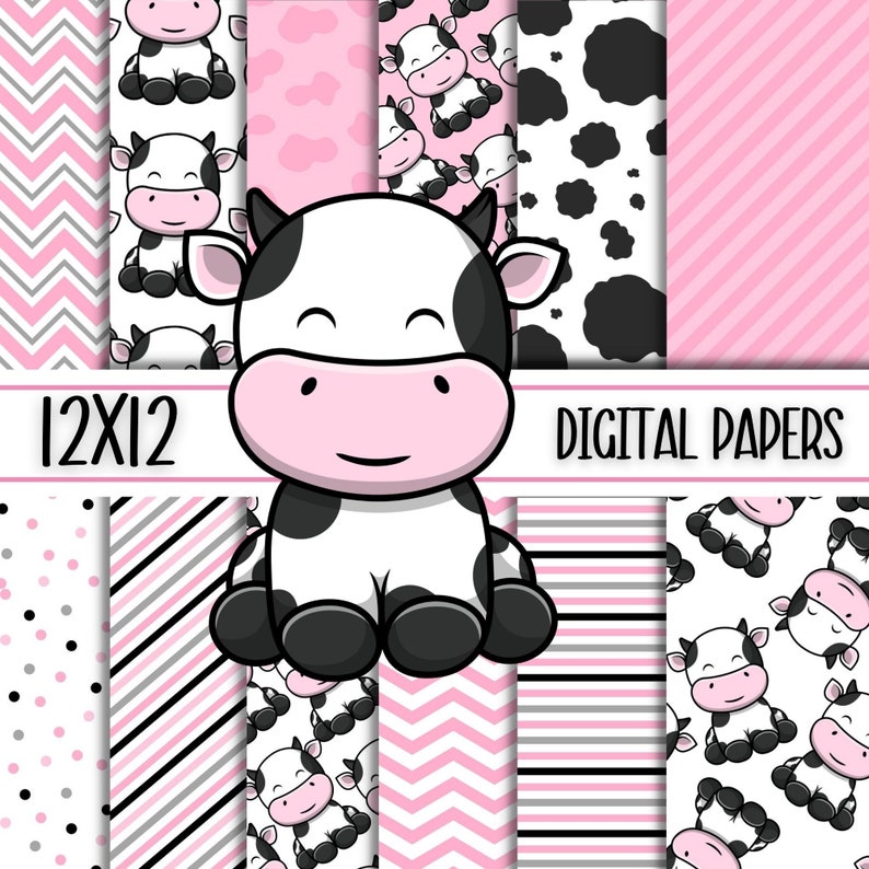Cute Baby Cow Digital Paper High Resolution 12x12 - Etsy