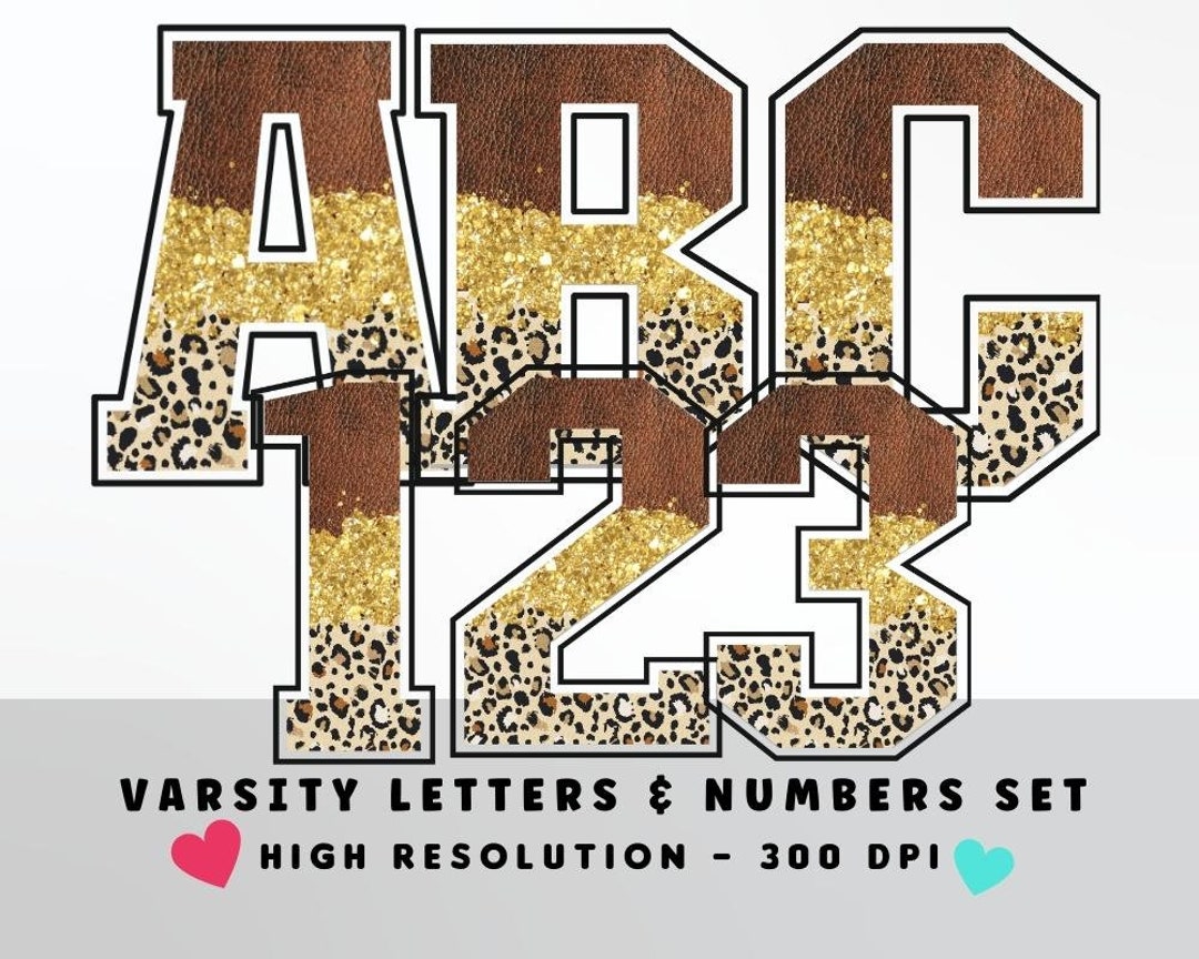 Football Leather, Gold Glitter, Leopard Print Varsity Alphabet ...