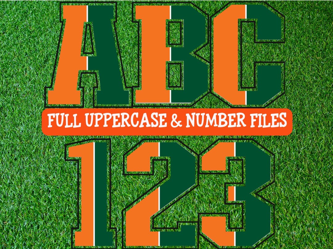 Miami Football Alphabet and Numbers PNG, Green & Orange Letters ...