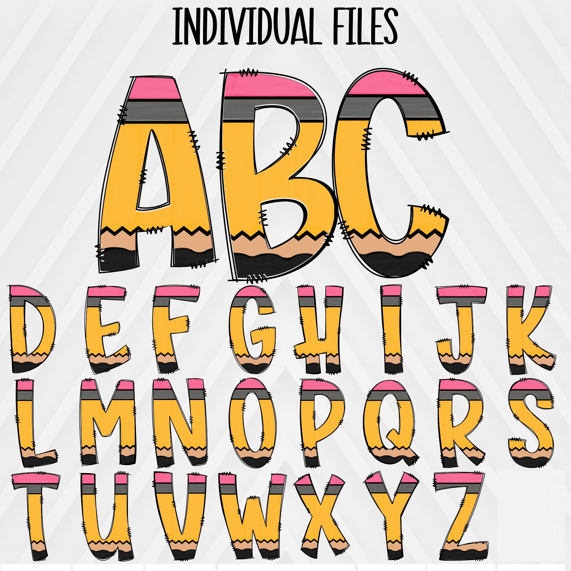 Pencil Alphabet & Numbers PNG Set: School Sublimation (digital Download ...
