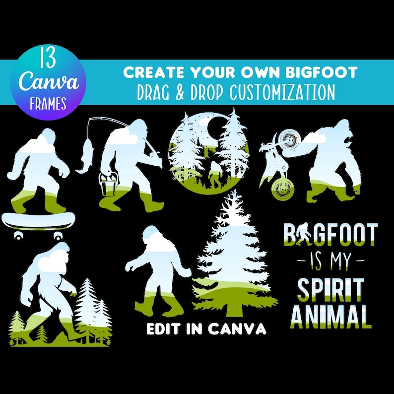 Sasquatch Bigfoot Canva Frame Bundle Template Design Bundle - Etsy