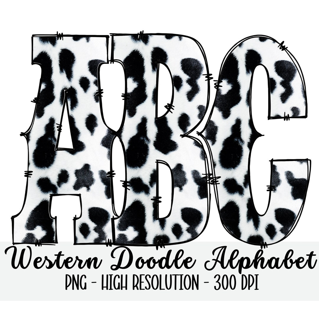 Cowhide WESTERN DOODLE Alphabet & Numbers Set PNG Scrapbooking ...