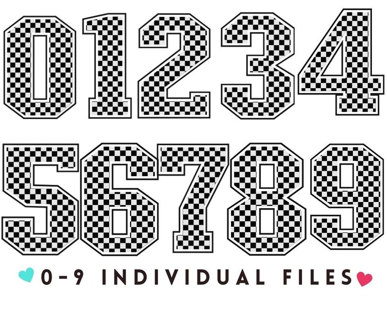 Checkered Varsity Font: Retro Black and White Letters & Numbers PNG ...