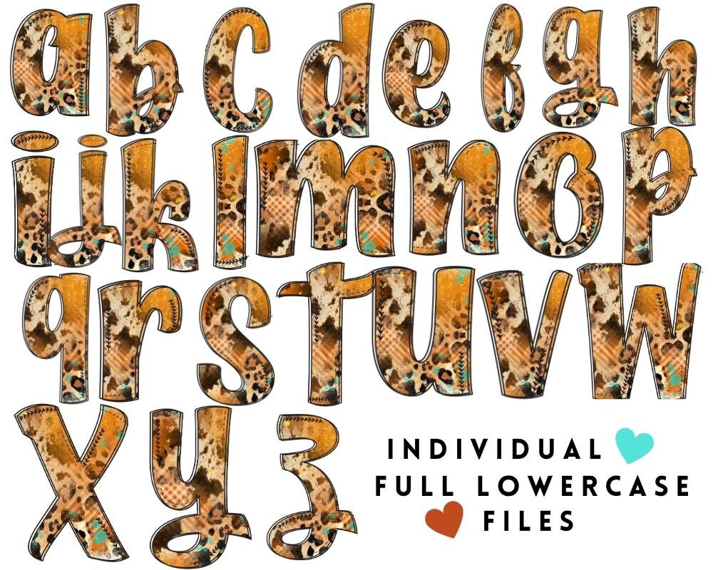 Leopard Print Fall Alphabet & Numbers PNG Set: Doodle Letters (digital ...