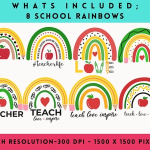 School Supplies Rainbow Clipart Set - High Resolution - 300dpi - PNG ...