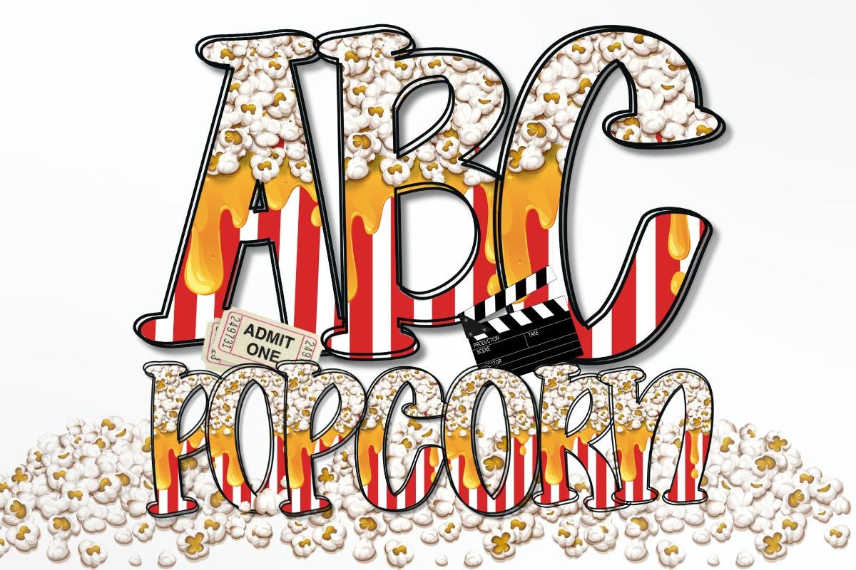 Popcorn Letters PNG: Movie Night Alphabet Set (digital Download) - Etsy