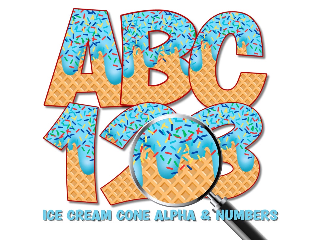Waffle Cone Alphabet & Numbers: Ice Cream Sprinkles PNG (digital ...