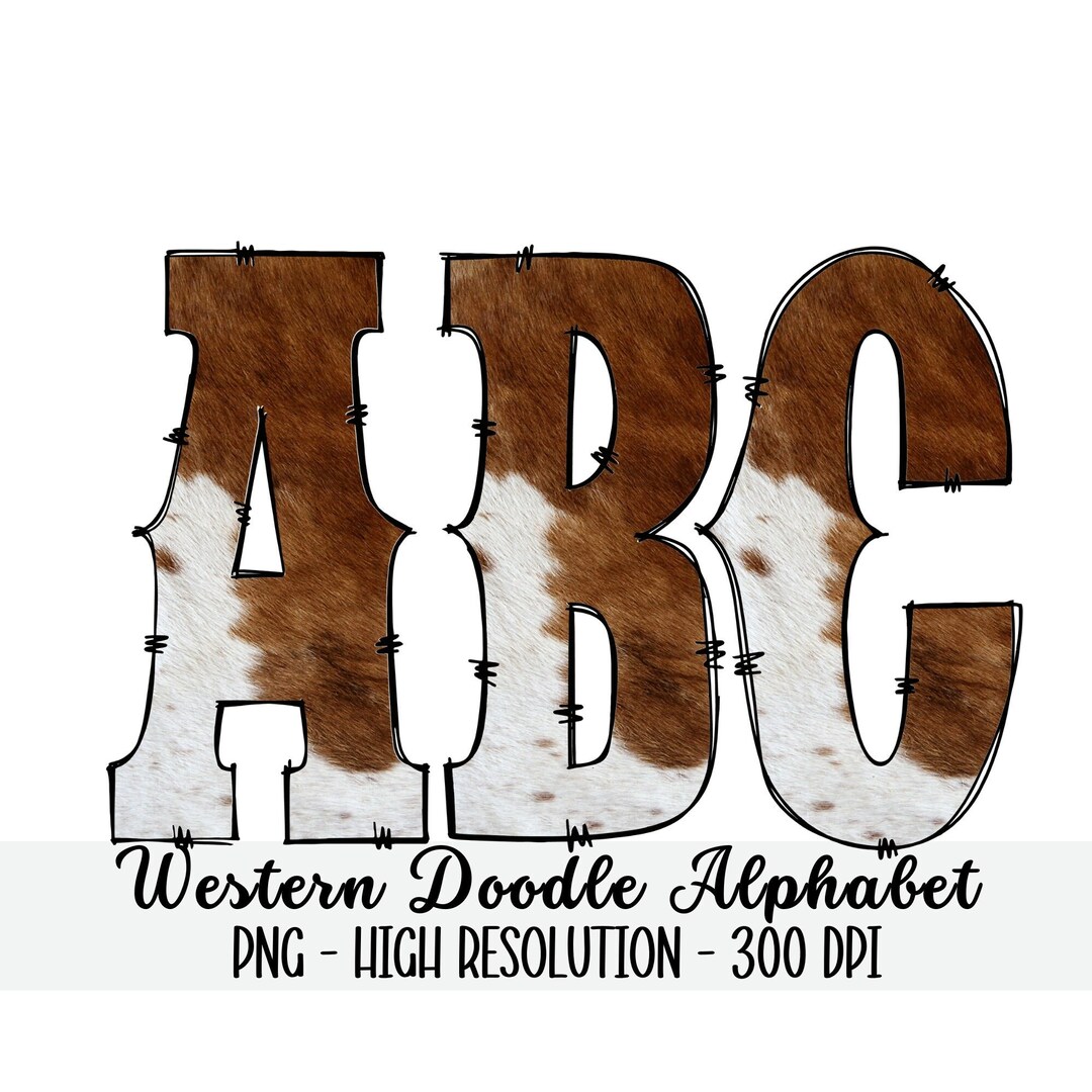 Western Cowhide Doodle Alphabet & Numbers: PNG Digital Letters (digital ...