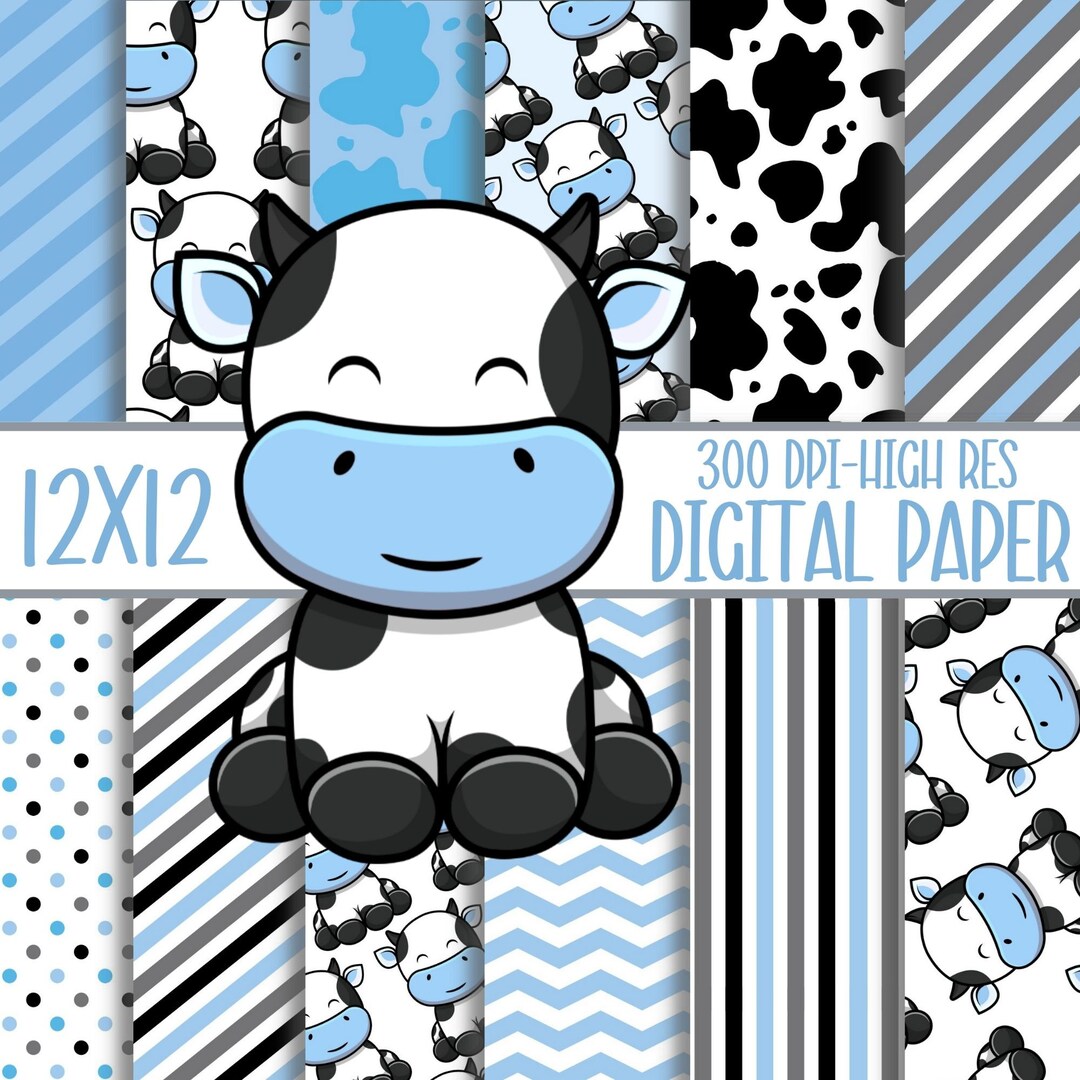 Cute Baby Boy Cow Digital Paper - High Resolution - 12x12 ...
