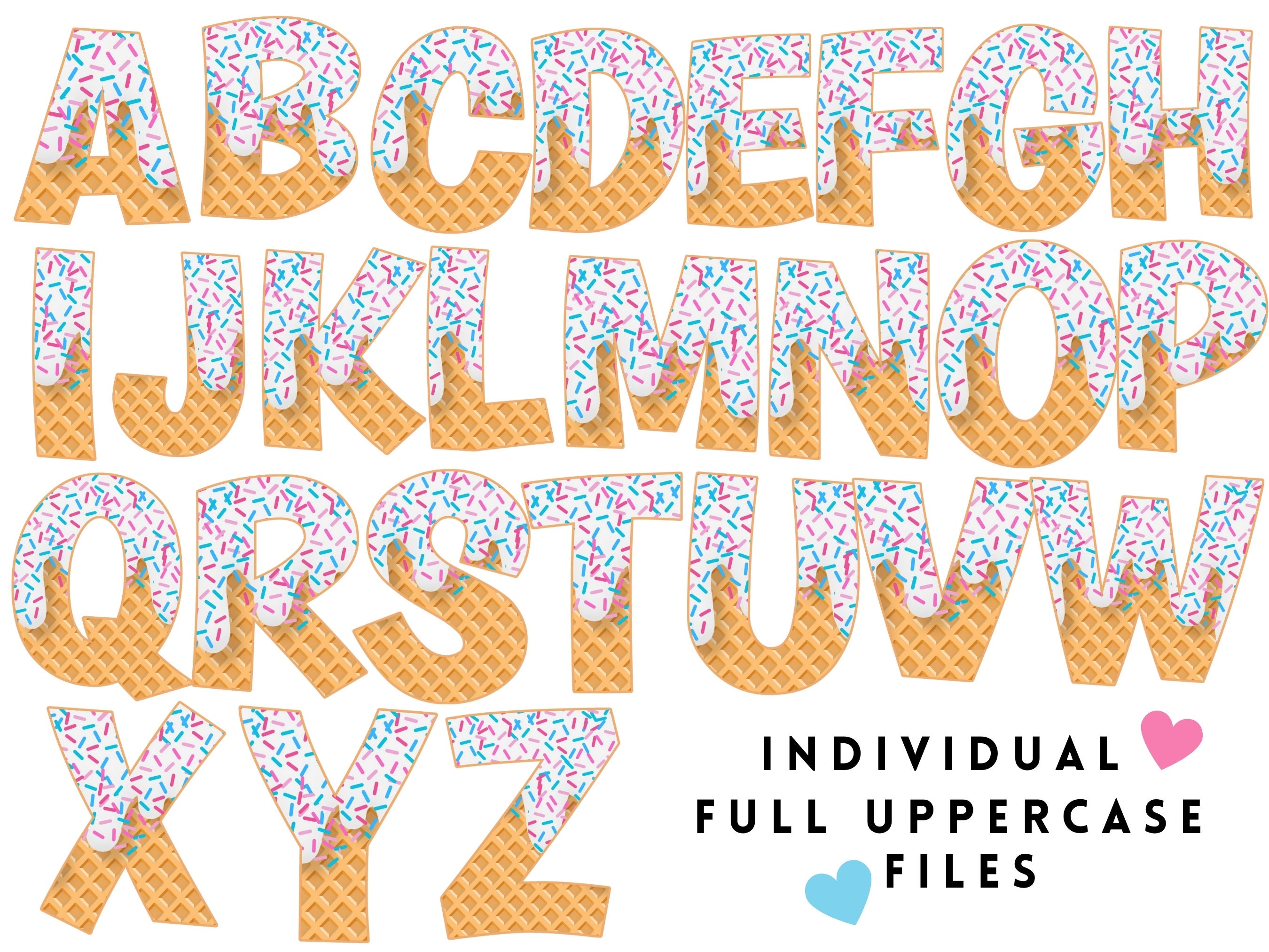 Ice Cream Sprinkles Alphabet PNG: Waffle Cone Letters (digital Download ...